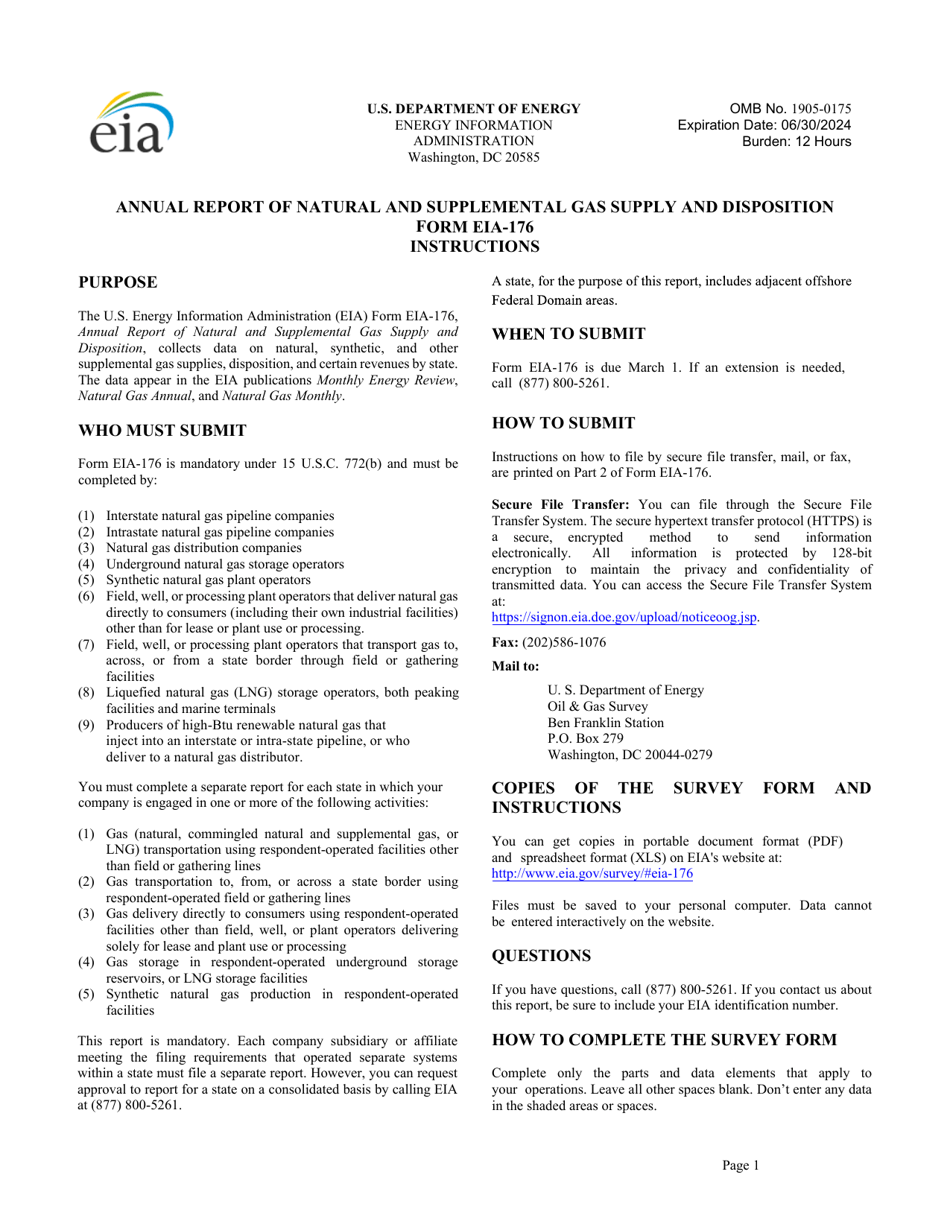 Download Instructions for Form EIA-176 Annual Report of Natural and ...