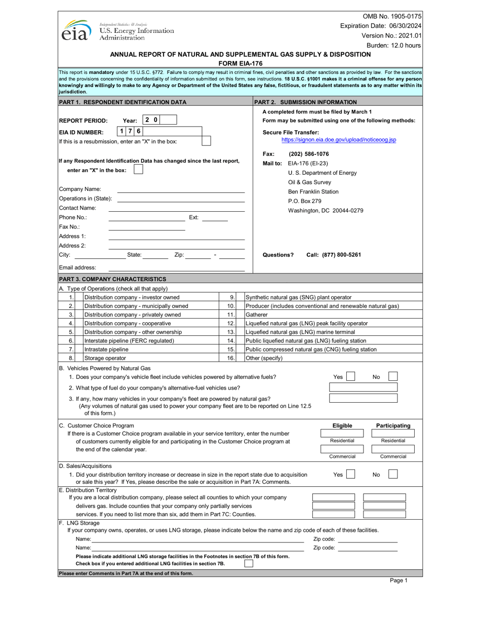 Form EIA-176 Download Printable PDF or Fill Online Annual Report of ...