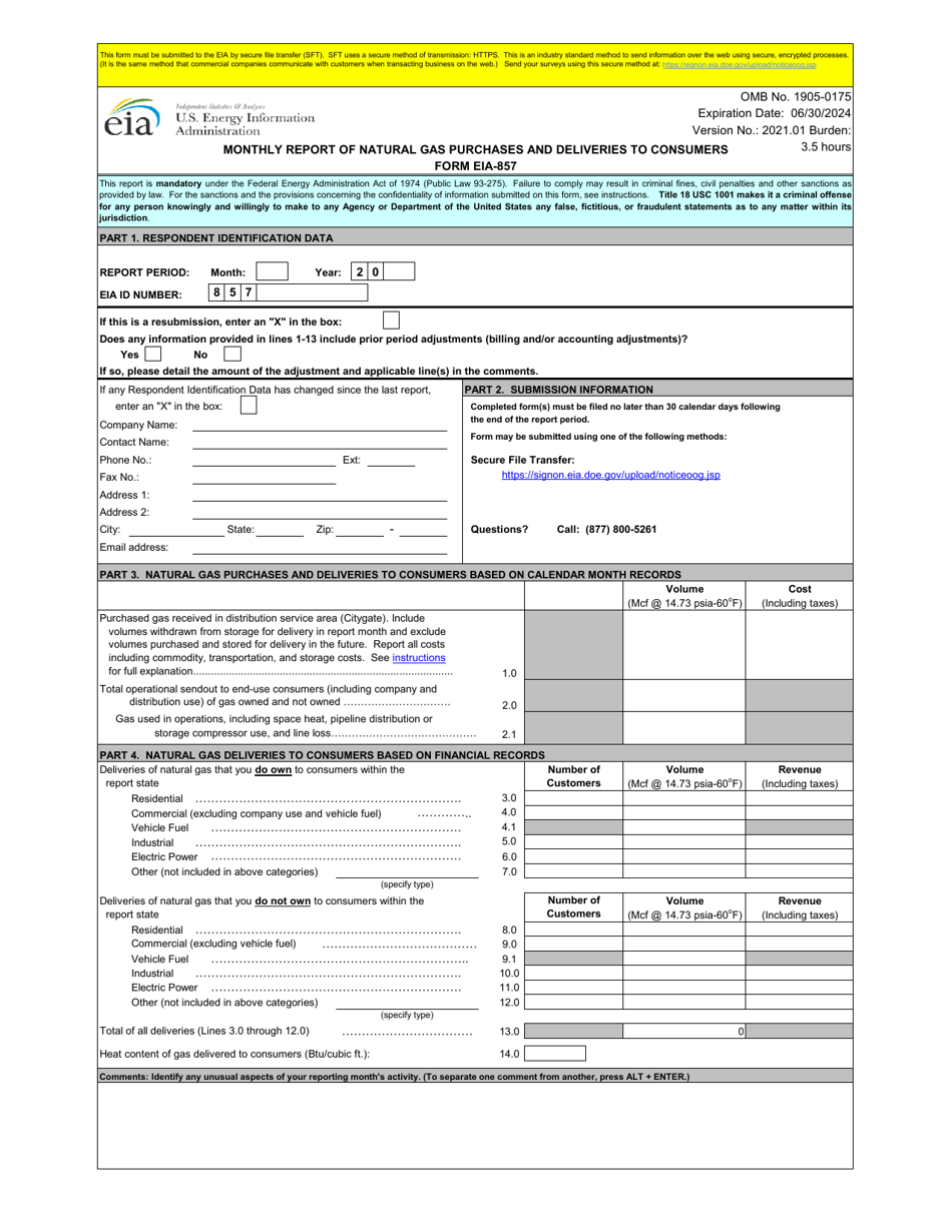 Form EIA-857 - Fill Out, Sign Online and Download Printable PDF ...