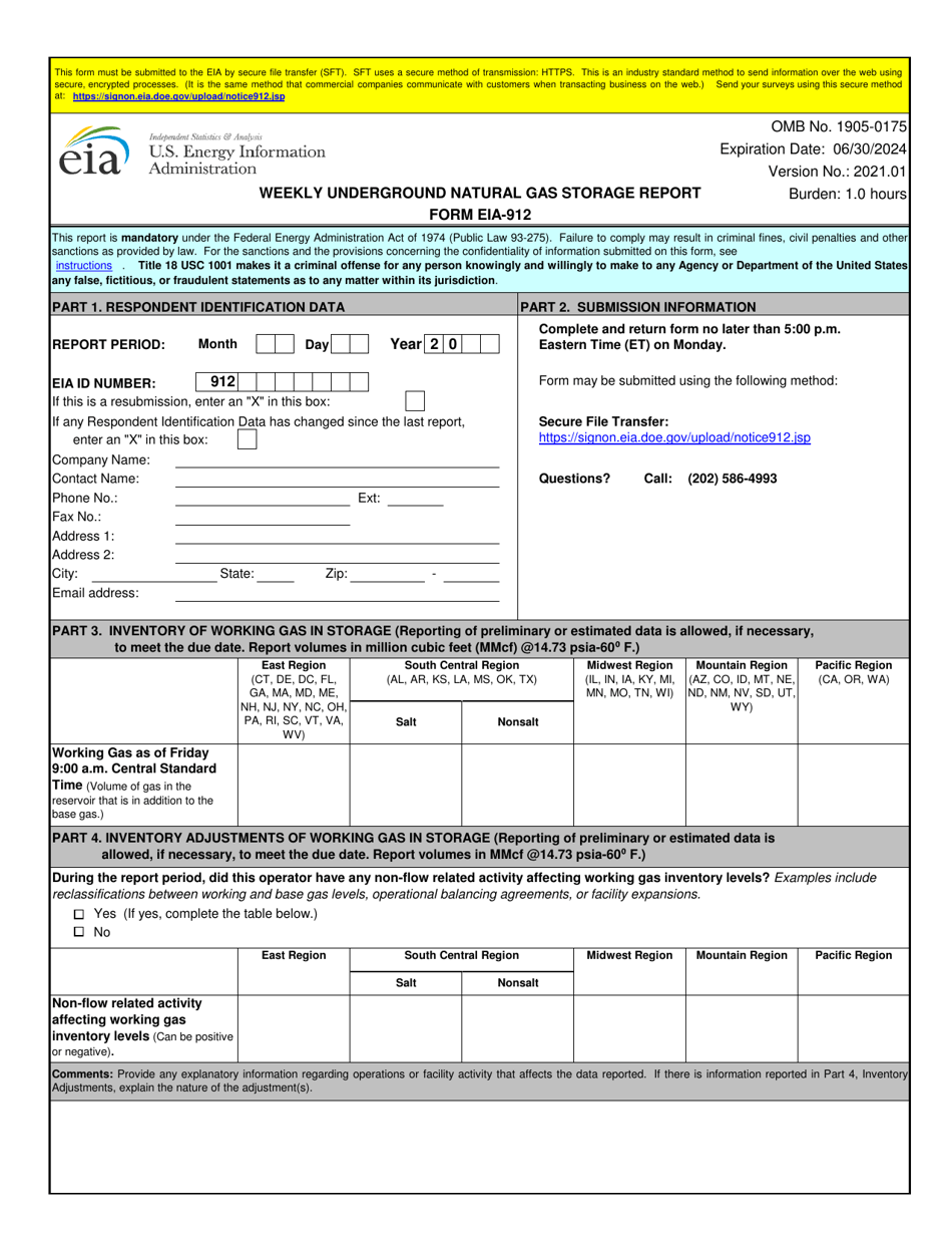 Form EIA-912 - Fill Out, Sign Online and Download Printable PDF ...