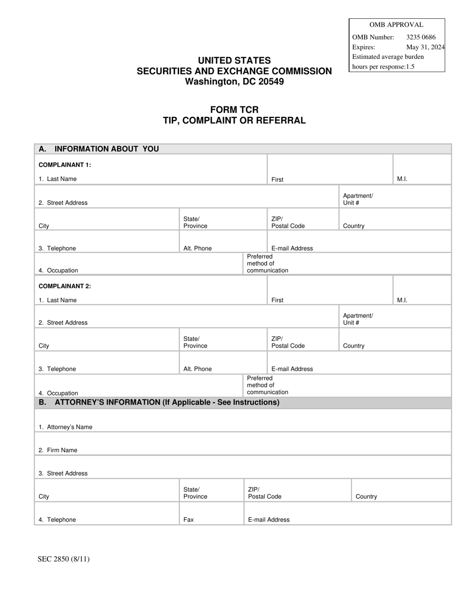 SEC Form 2850 (TCR) - Fill Out, Sign Online and Download Printable PDF ...