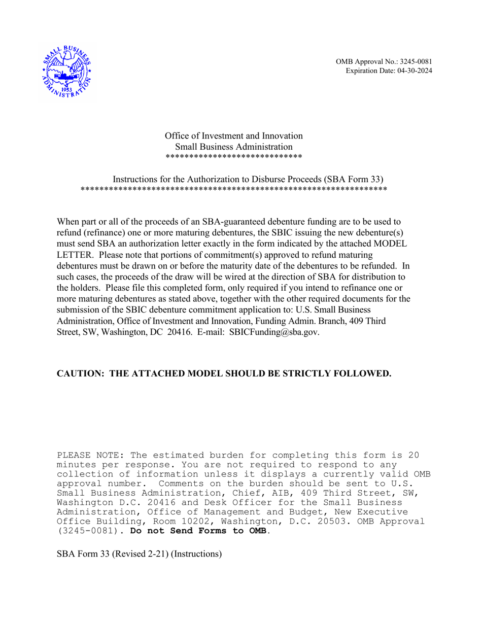 SBA Form 33 Download Fillable PDF or Fill Online Authorization to ...