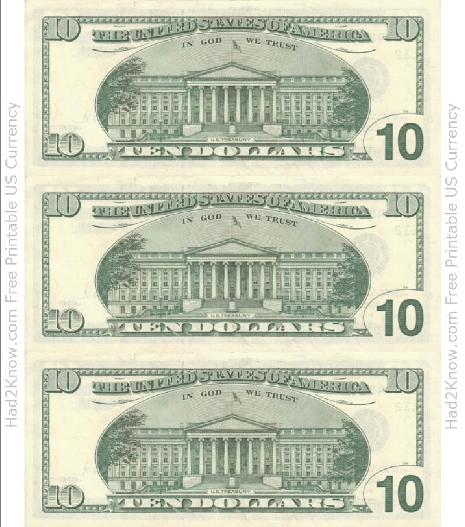 Ten Dollar Bill Template - Back Download Printable PDF | Templateroller