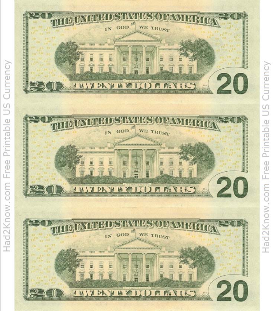 Twenty Dollar Bill Template Back Download Printable PDF Templateroller