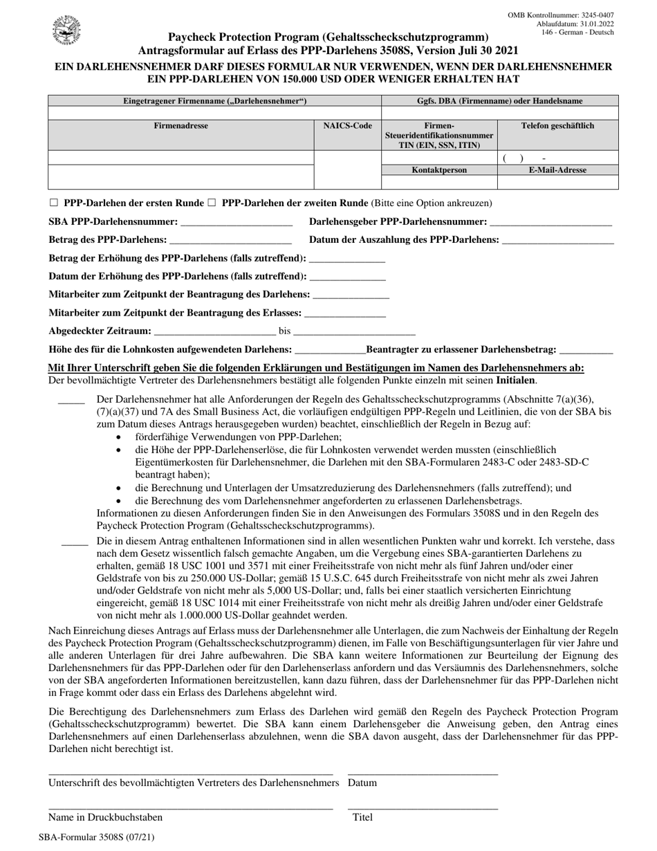 SBA Form 3508S Download Printable PDF or Fill Online PPP Loan ...