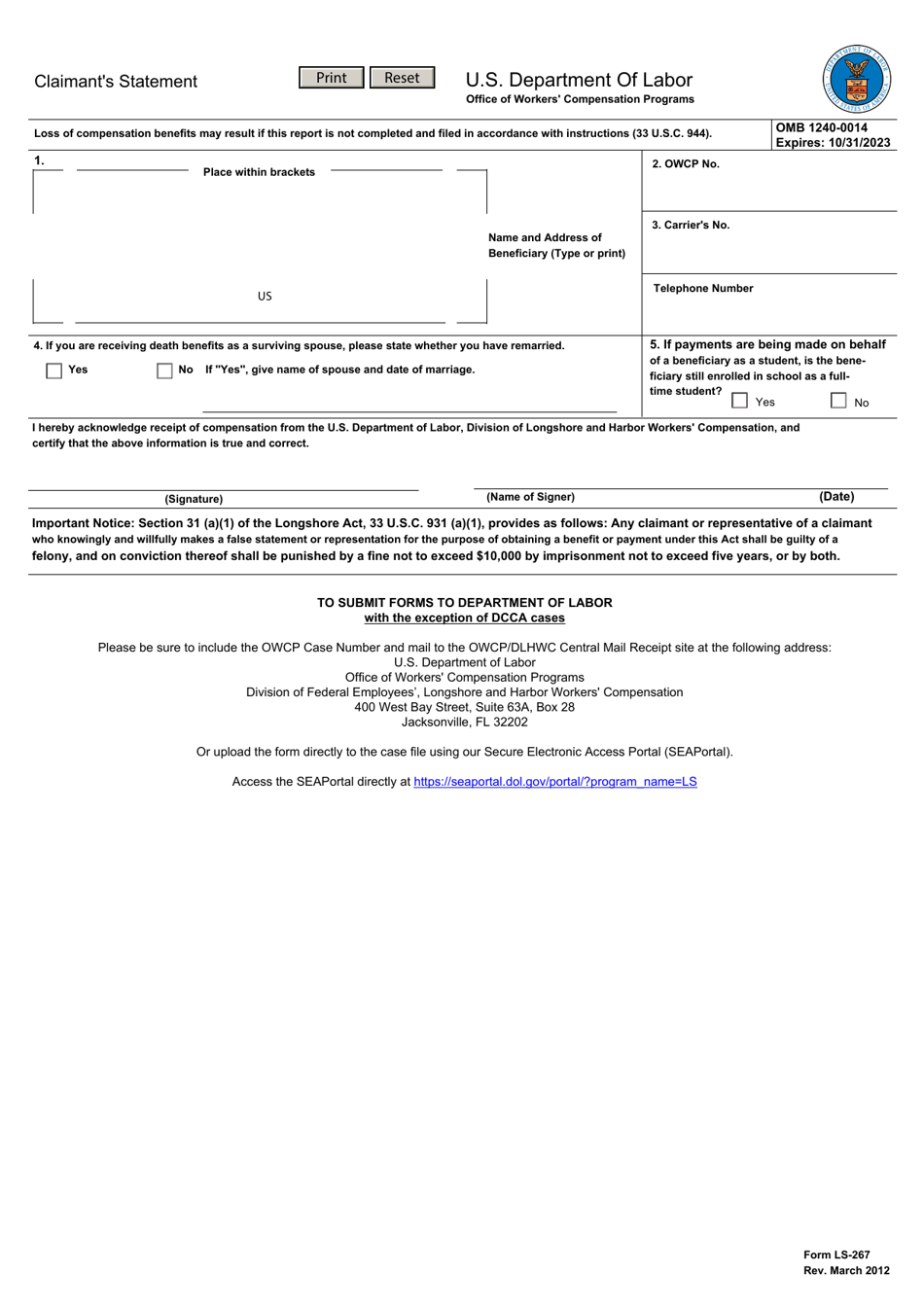 Form LS-267 - Fill Out, Sign Online and Download Fillable PDF ...