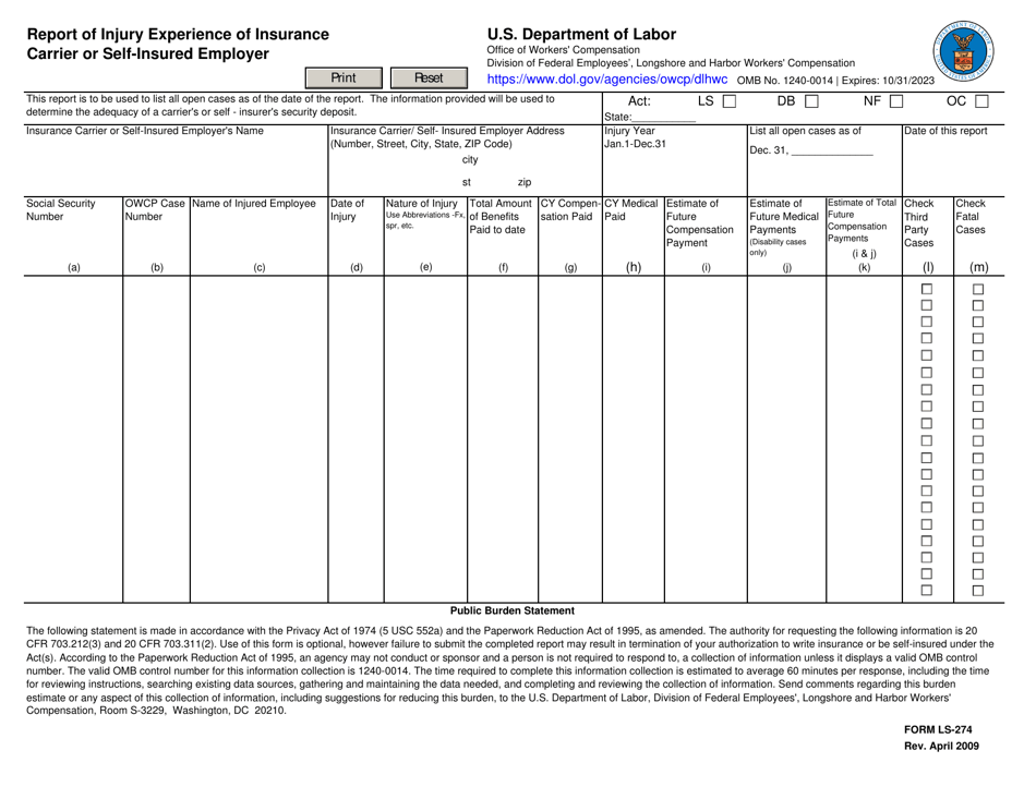 Form LS-274 - Fill Out, Sign Online and Download Fillable PDF ...
