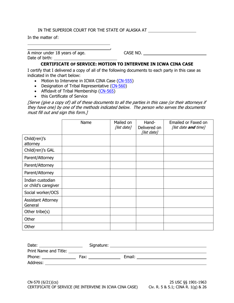 Form CN-570 Download Fillable PDF or Fill Online Certificate of Service ...