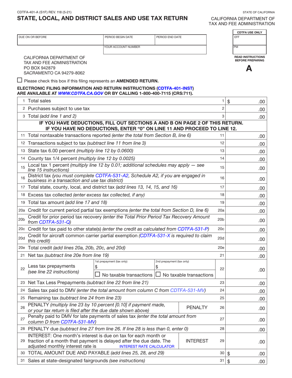 Form CDTFA-401-A Download Fillable PDF or Fill Online State, Local, and ...