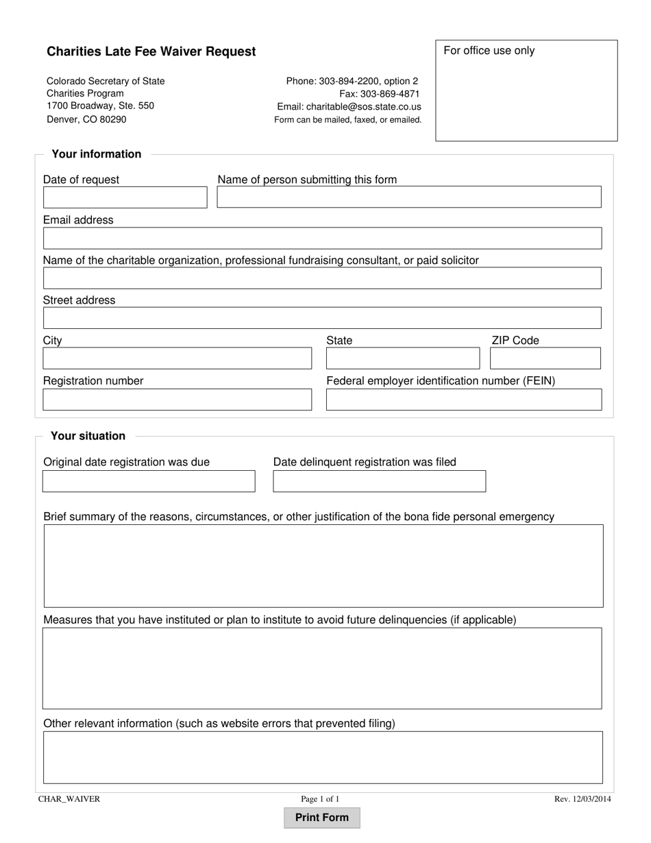 Colorado Charities Late Fee Waiver Request - Fill Out, Sign Online and ...