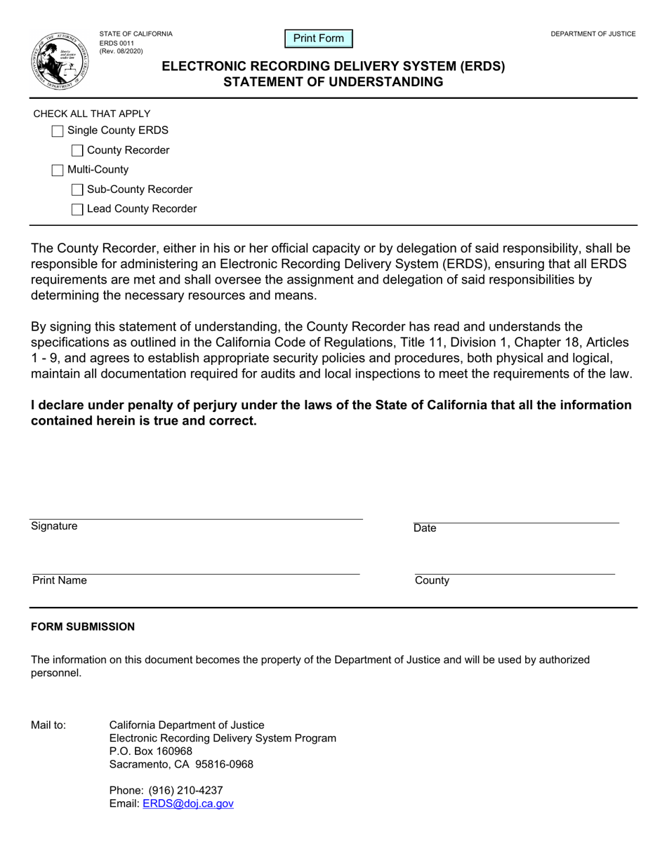 Form ERDS0011 Download Fillable PDF or Fill Online Electronic Recording ...