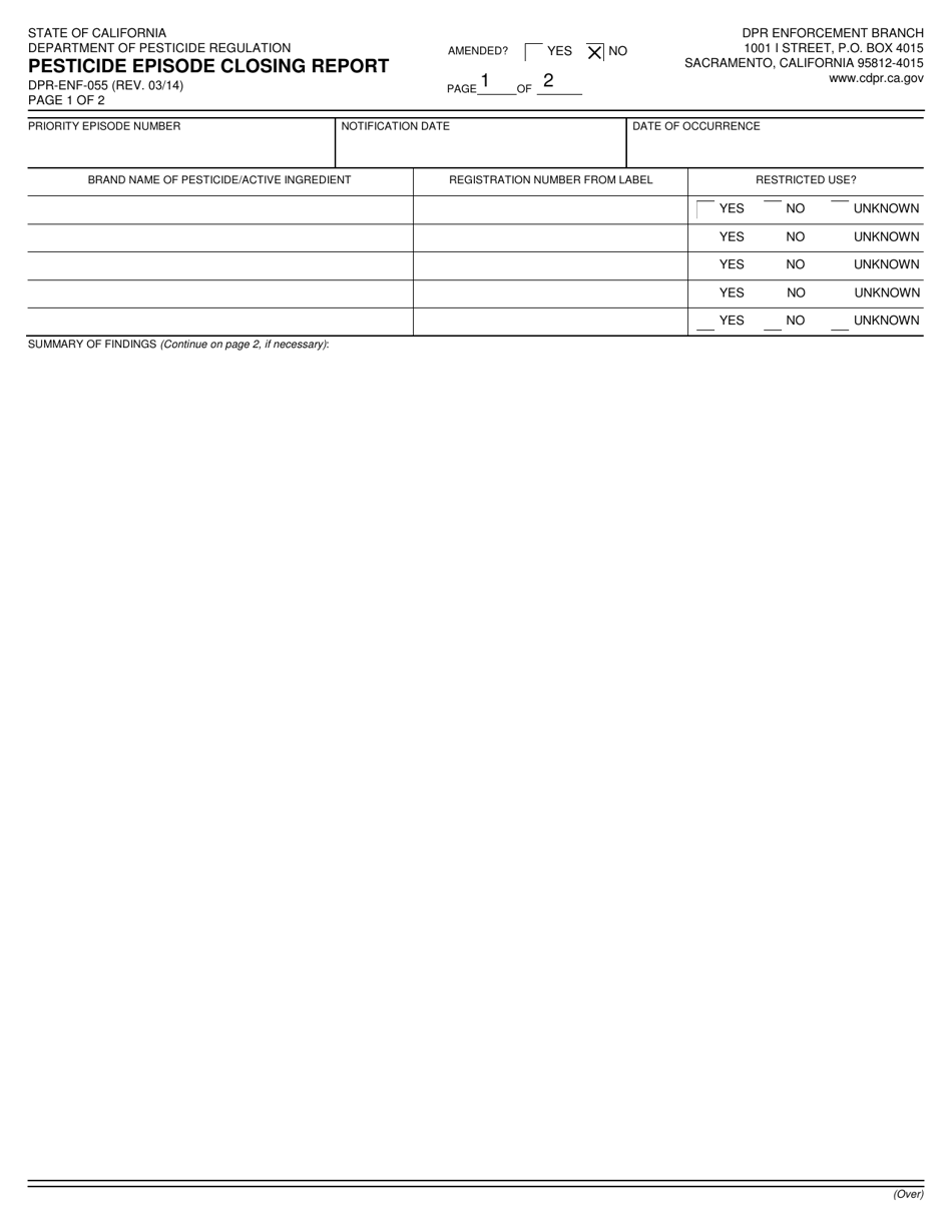 Form DPR-ENF-055 - Fill Out, Sign Online and Download Fillable PDF ...