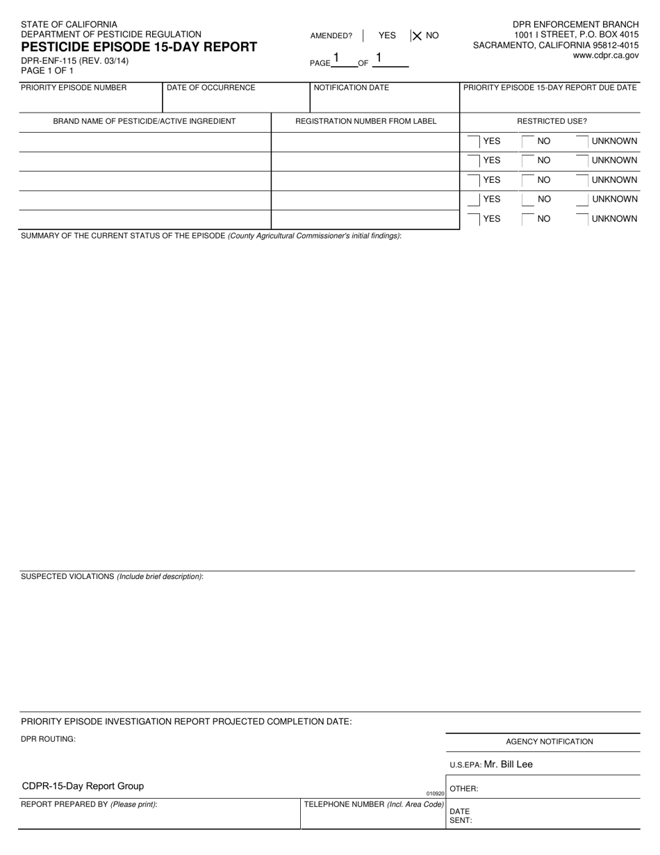 Form DPR-ENF-115 - Fill Out, Sign Online and Download Fillable PDF ...