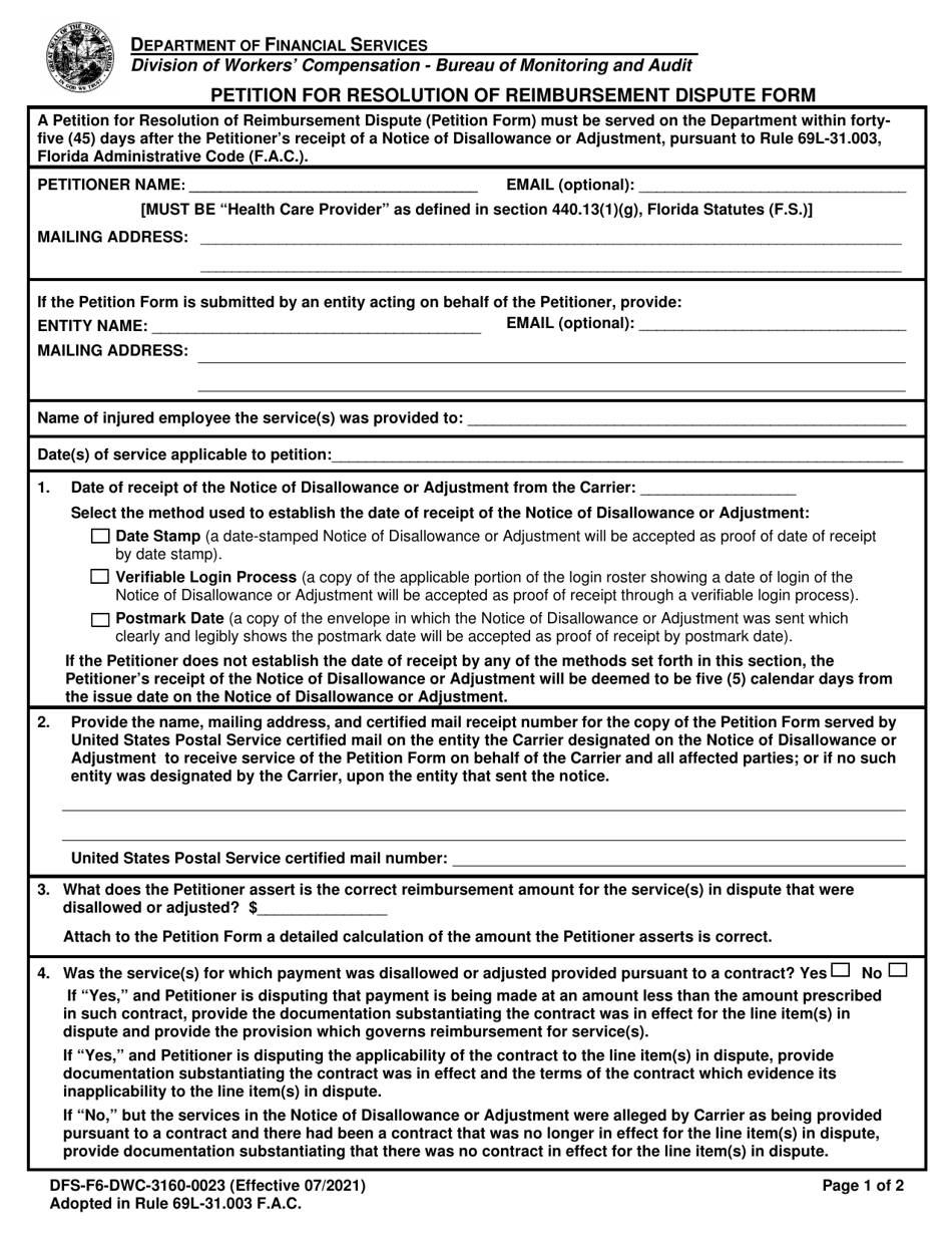 Form DFS-F6-DWC-3160-0023 Download Fillable PDF or Fill Online Petition ...