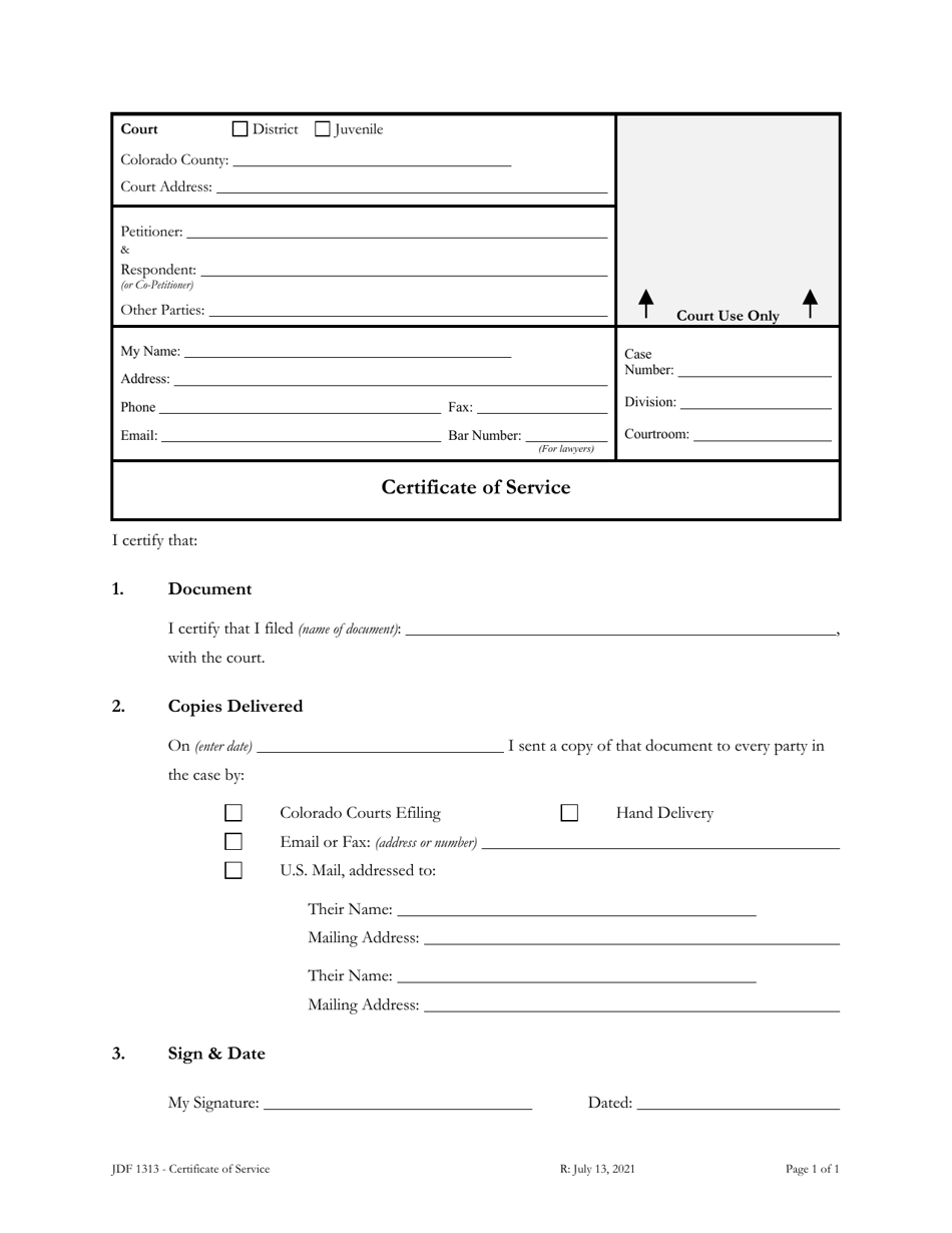 Form JDF1313 Download Fillable PDF or Fill Online Certificate of ...