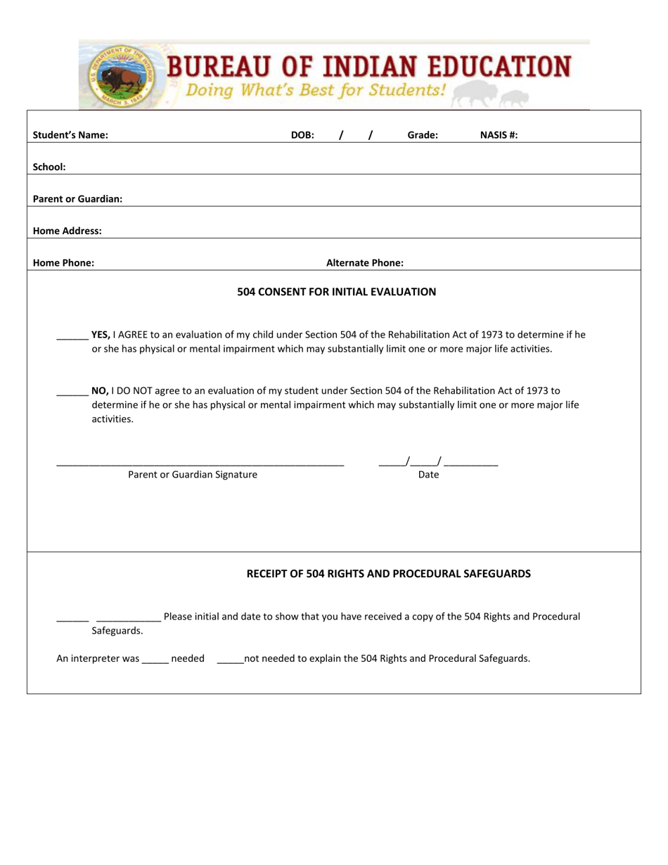 Bie 504 Consent for Initial Evaluation/Receipt of 504 Rights and ...