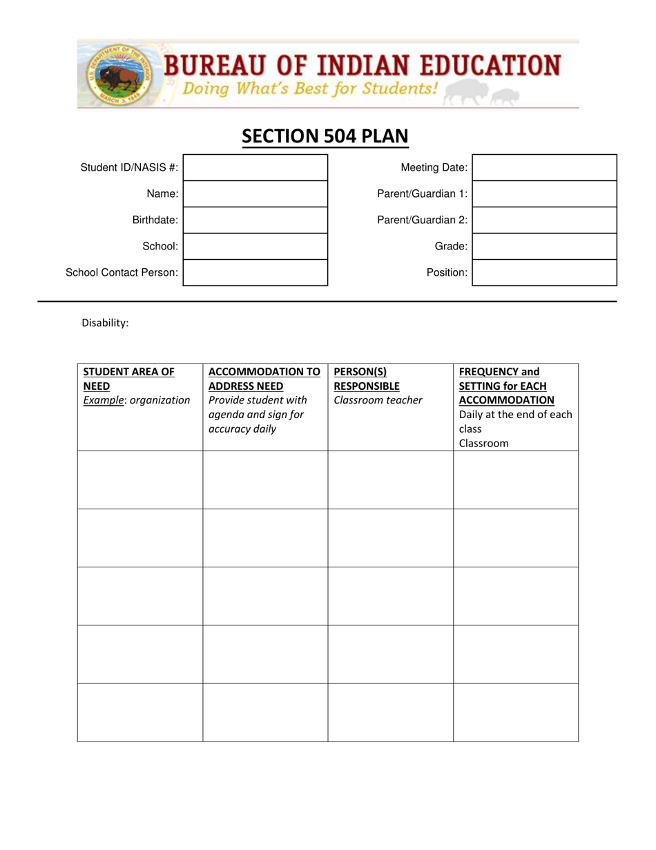 Section 504 Plan - Fill Out, Sign Online and Download PDF | Templateroller