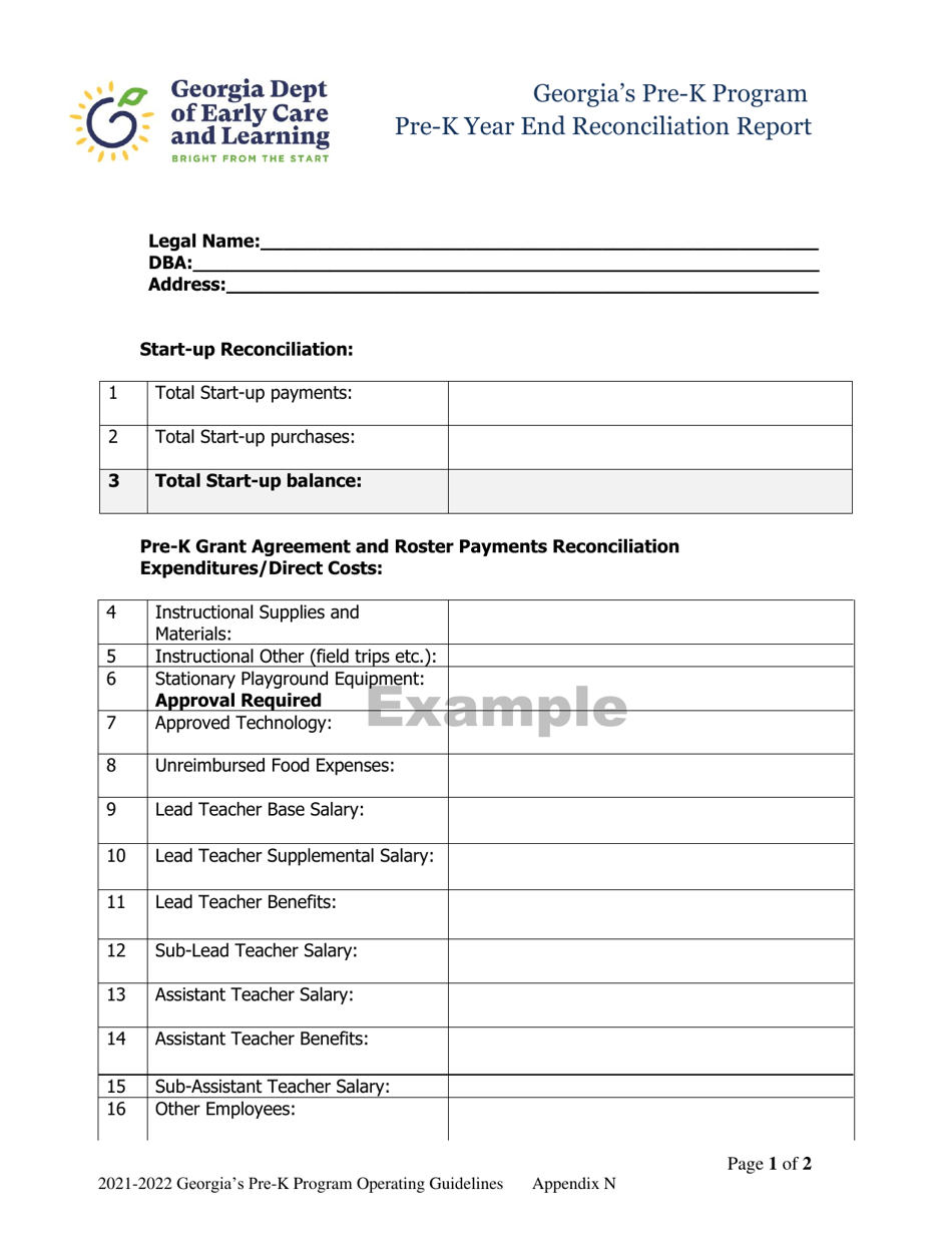 2022 Georgia (United States) Pre-k Year End Reconciliation Report ...