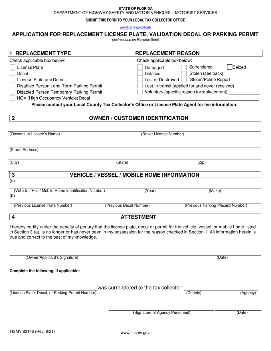 Form HSMV83146 Download Fillable PDF or Fill Online Application for ...