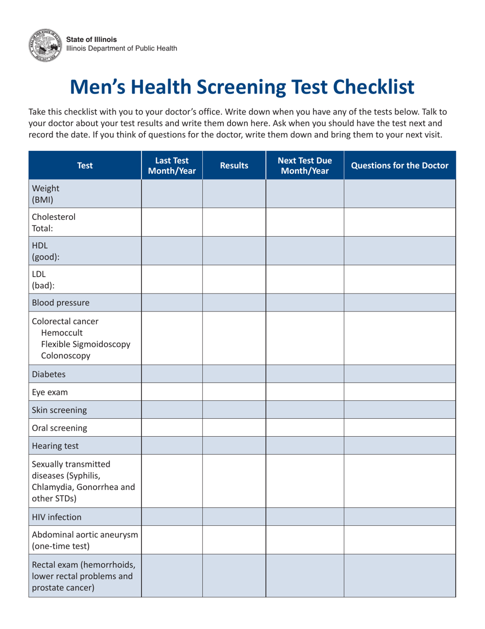Illinois Men's Health Screening Test Checklist - Fill Out, Sign Online ...