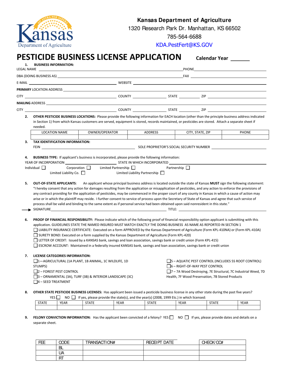 Kansas Pesticide Business License Application Fill Out Sign Online
