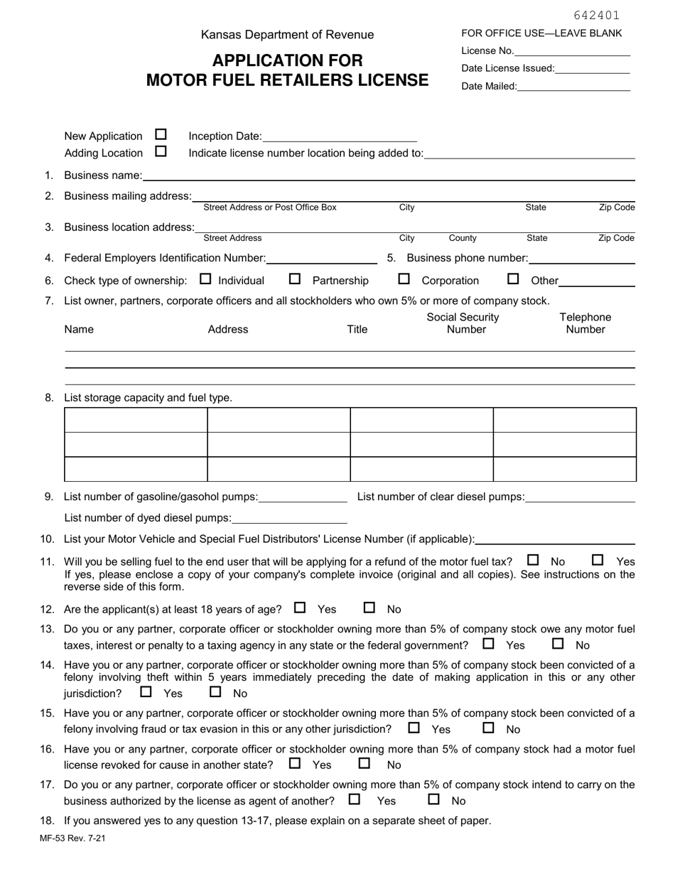 Form MF-53 Download Fillable PDF or Fill Online Application for Motor ...