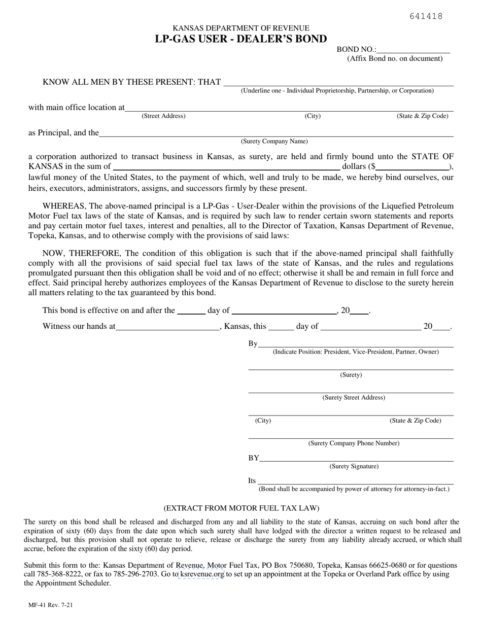 Form MF-41 Download Fillable PDF or Fill Online Lp-Gas User - Dealer's ...