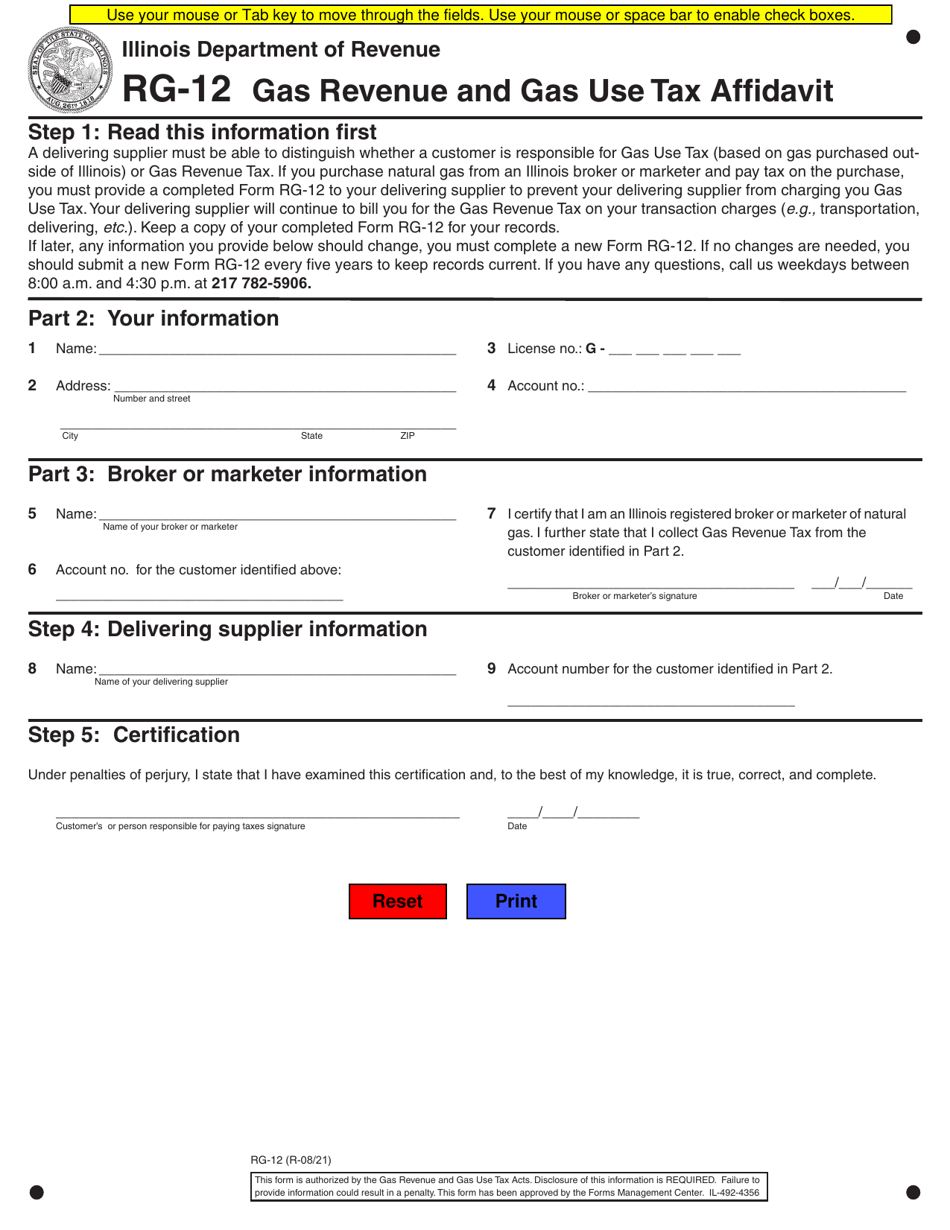 Form RG-12 Download Fillable PDF or Fill Online Gas Revenue and Gas Use ...