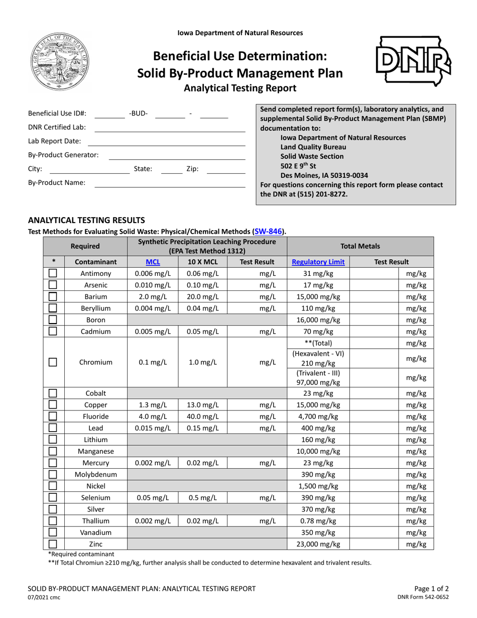 DNR Form 542-0652 Download Fillable PDF or Fill Online Beneficial Use ...