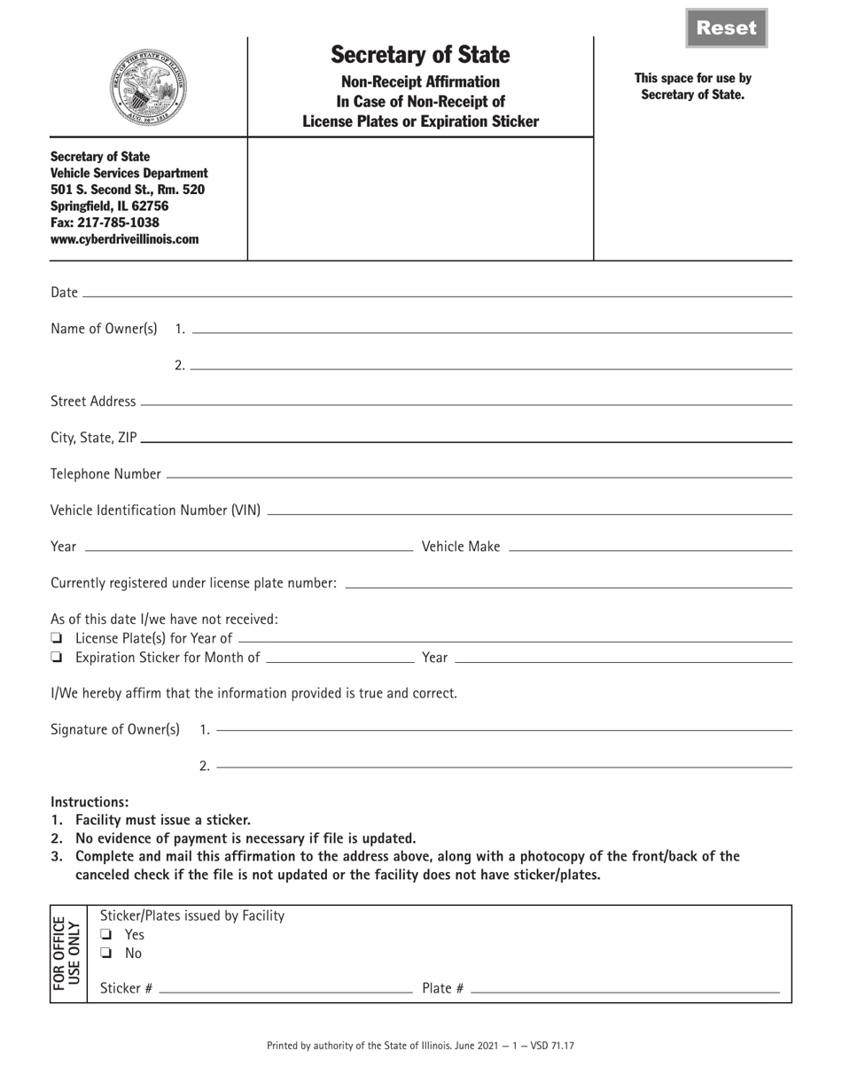 Form VSD71 Download Fillable PDF or Fill Online Non-receipt Affirmation ...