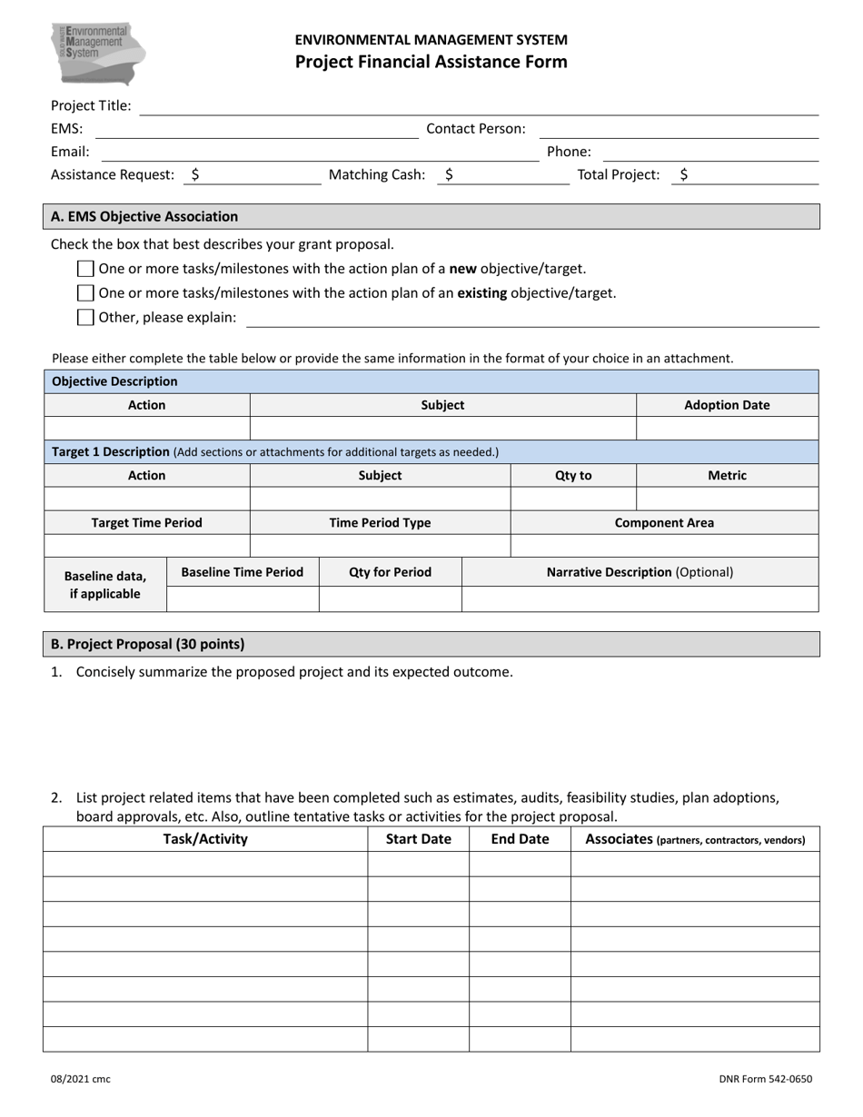 DNR Form 542-0650 Download Fillable PDF or Fill Online Project ...