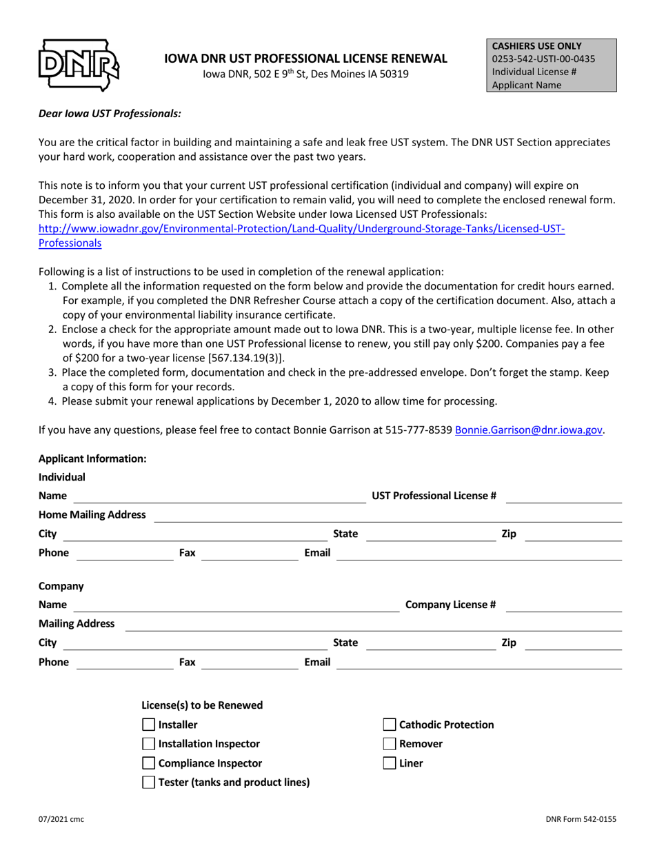 DNR Form 542-0155 Download Fillable PDF or Fill Online Iowa DNR Ust ...