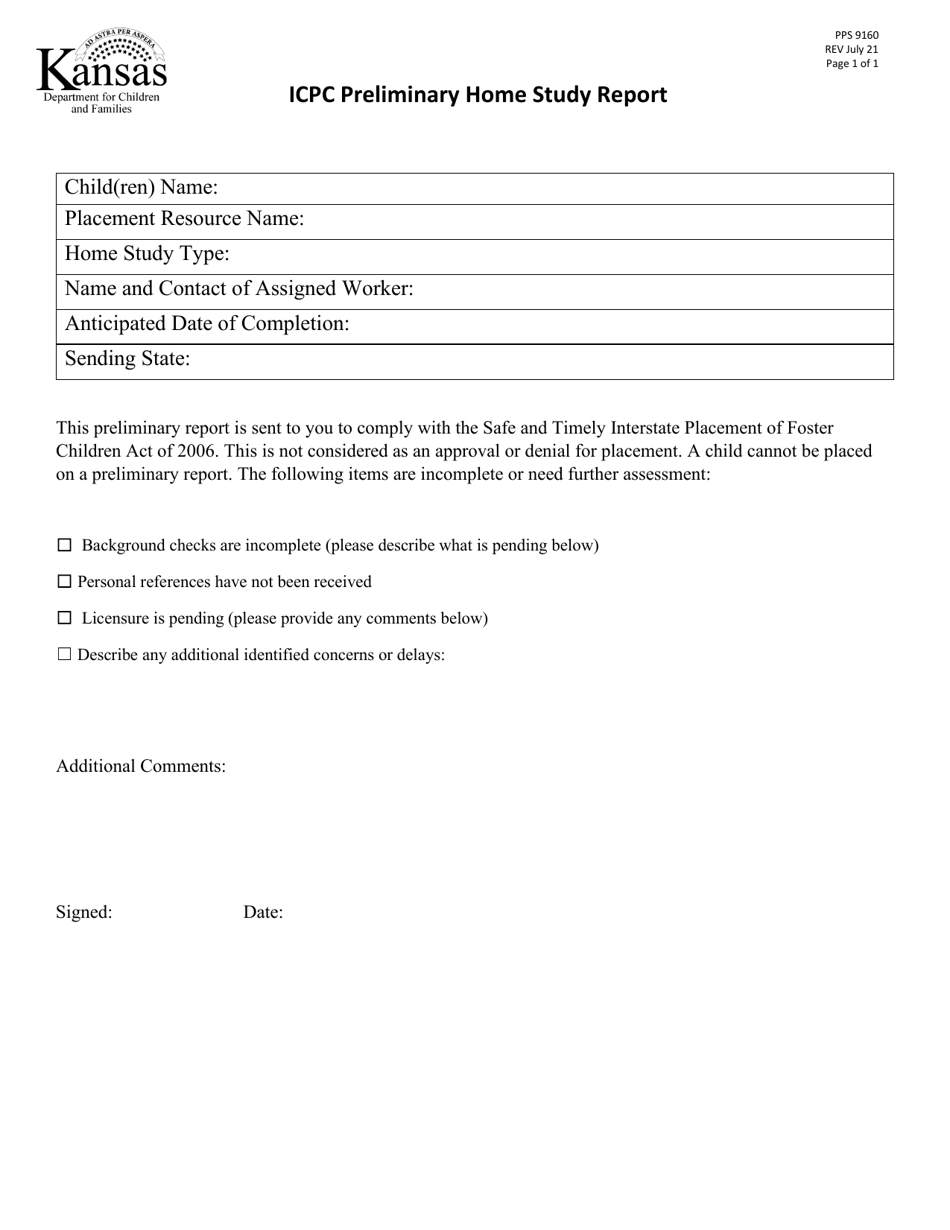 Form PPS9160 - Fill Out, Sign Online and Download Printable PDF, Kansas ...