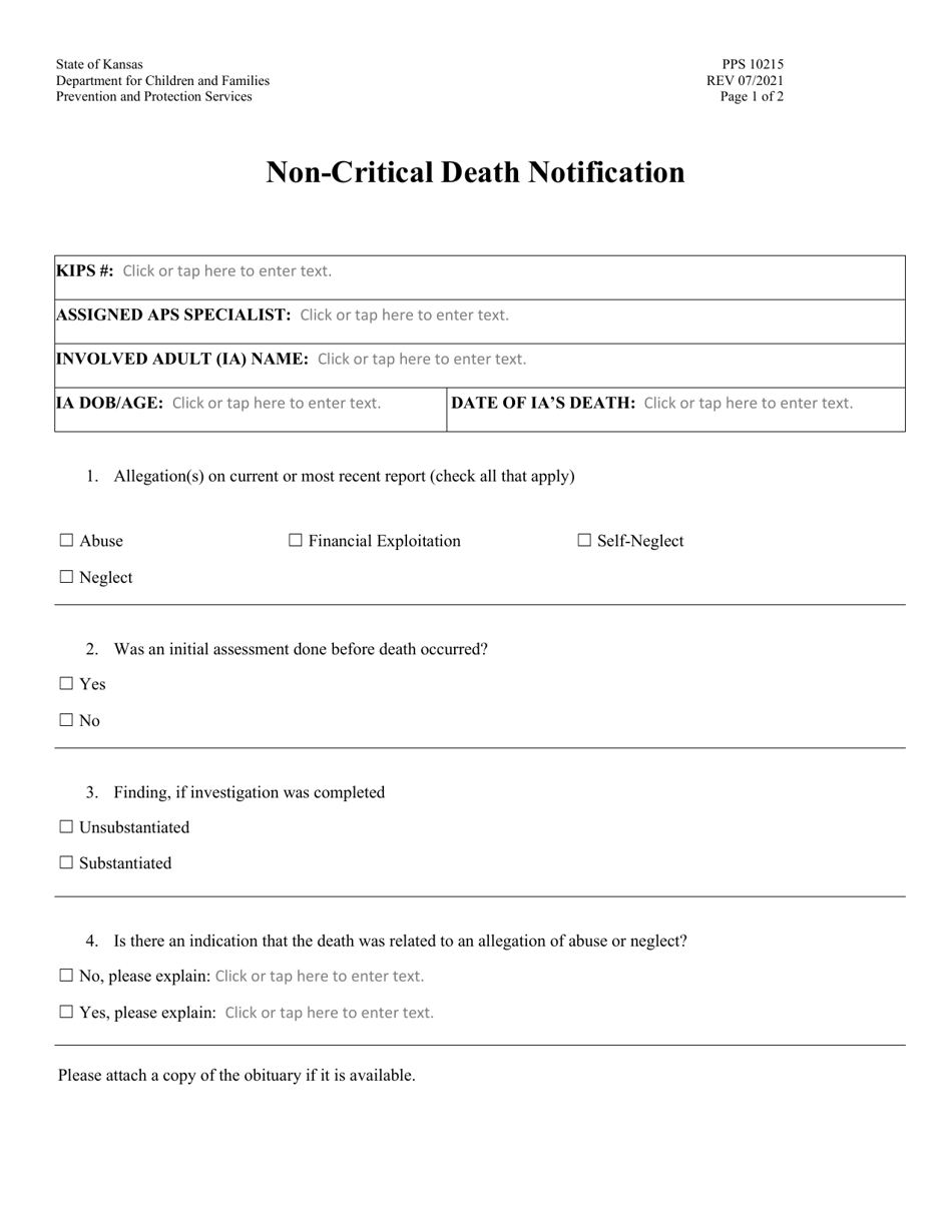 Form PPS10215 Download Printable PDF or Fill Online Non-critical Death ...