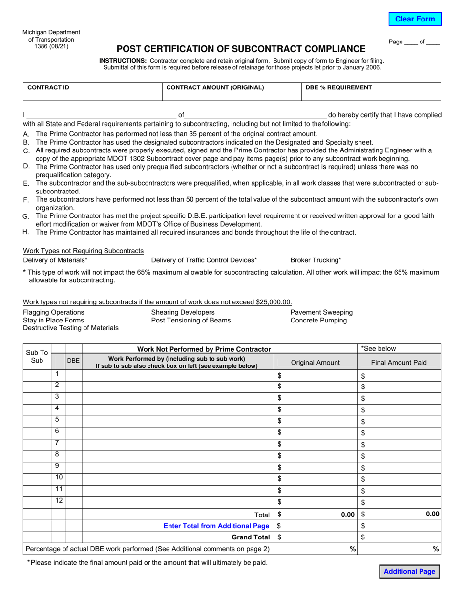 Form 1386 Download Fillable PDF or Fill Online Post Certification of ...