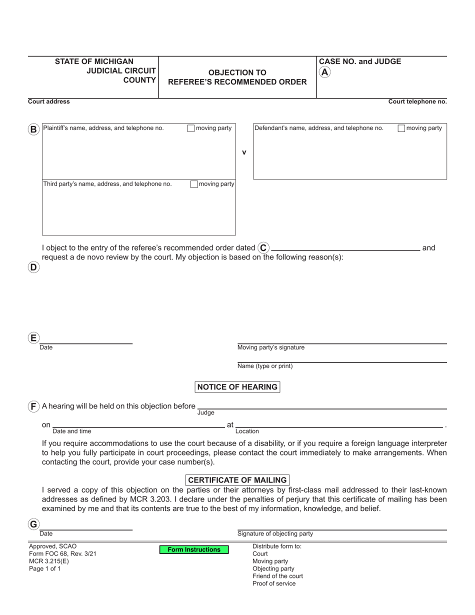 Form FOC68 Download Fillable PDF or Fill Online Objection to Referee's ...