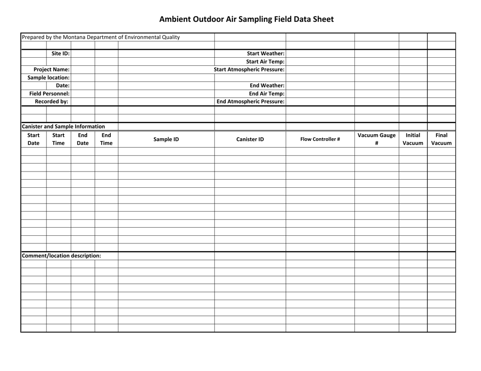 Montana Ambient Outdoor Air Sampling Field Data Sheet - Fill Out, Sign ...
