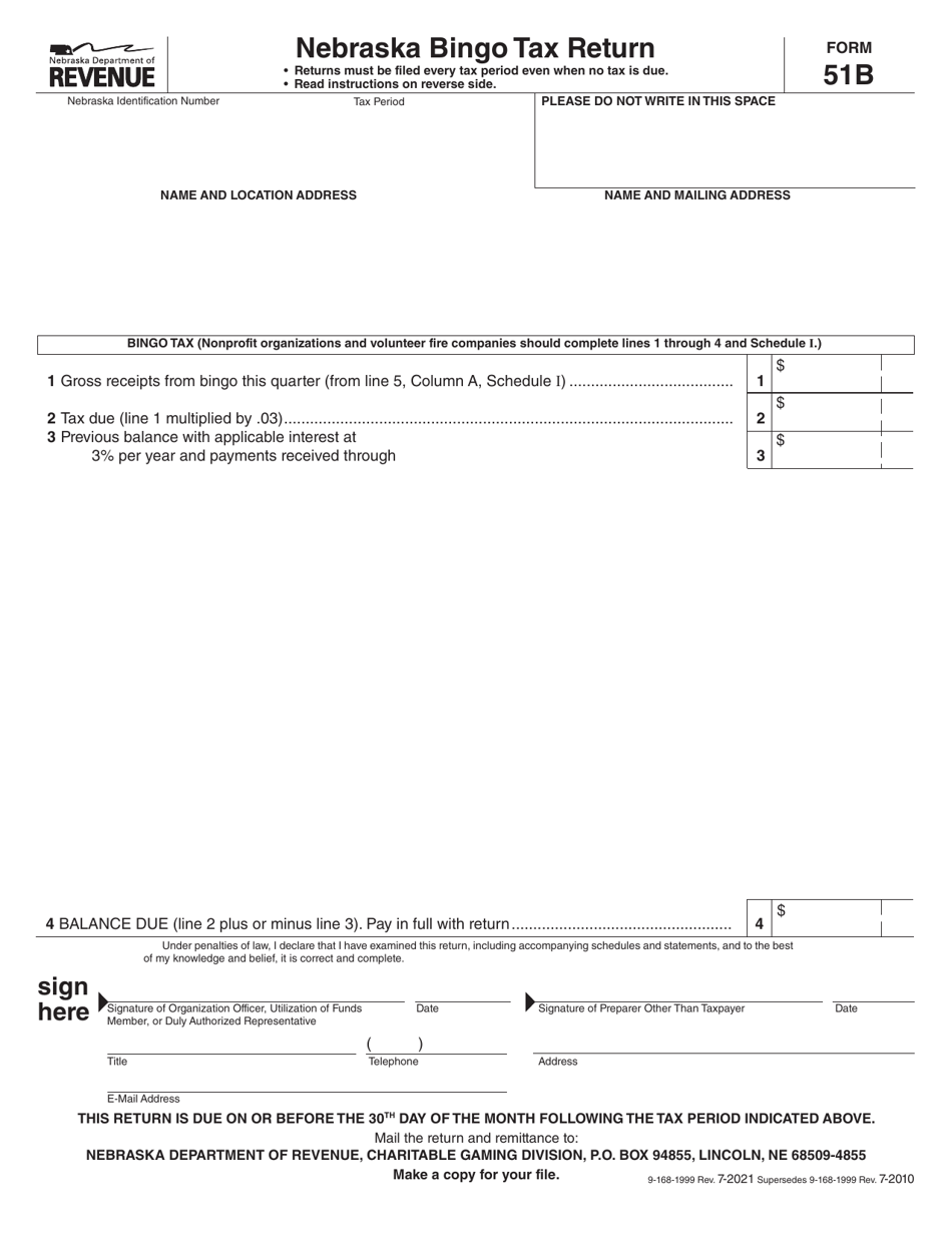 Form 51B Download Printable PDF or Fill Online Nebraska Bingo Tax ...