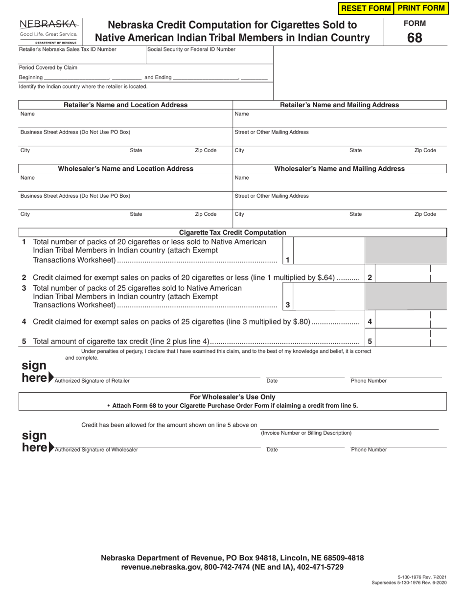 Form 68 Download Fillable PDF or Fill Online Nebraska Credit ...