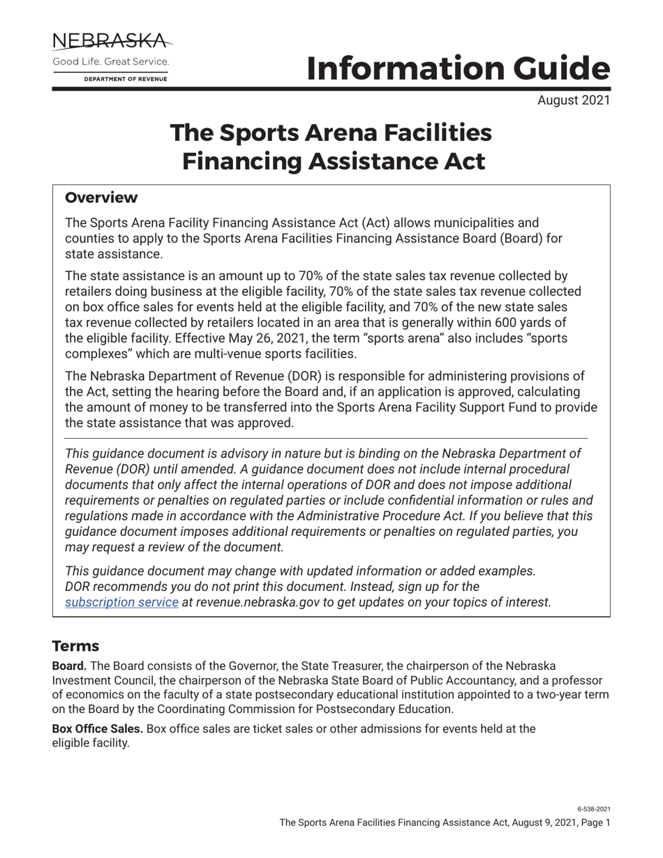 Nebraska Nebraska Sports Arena Facilities Financing Assistance ...