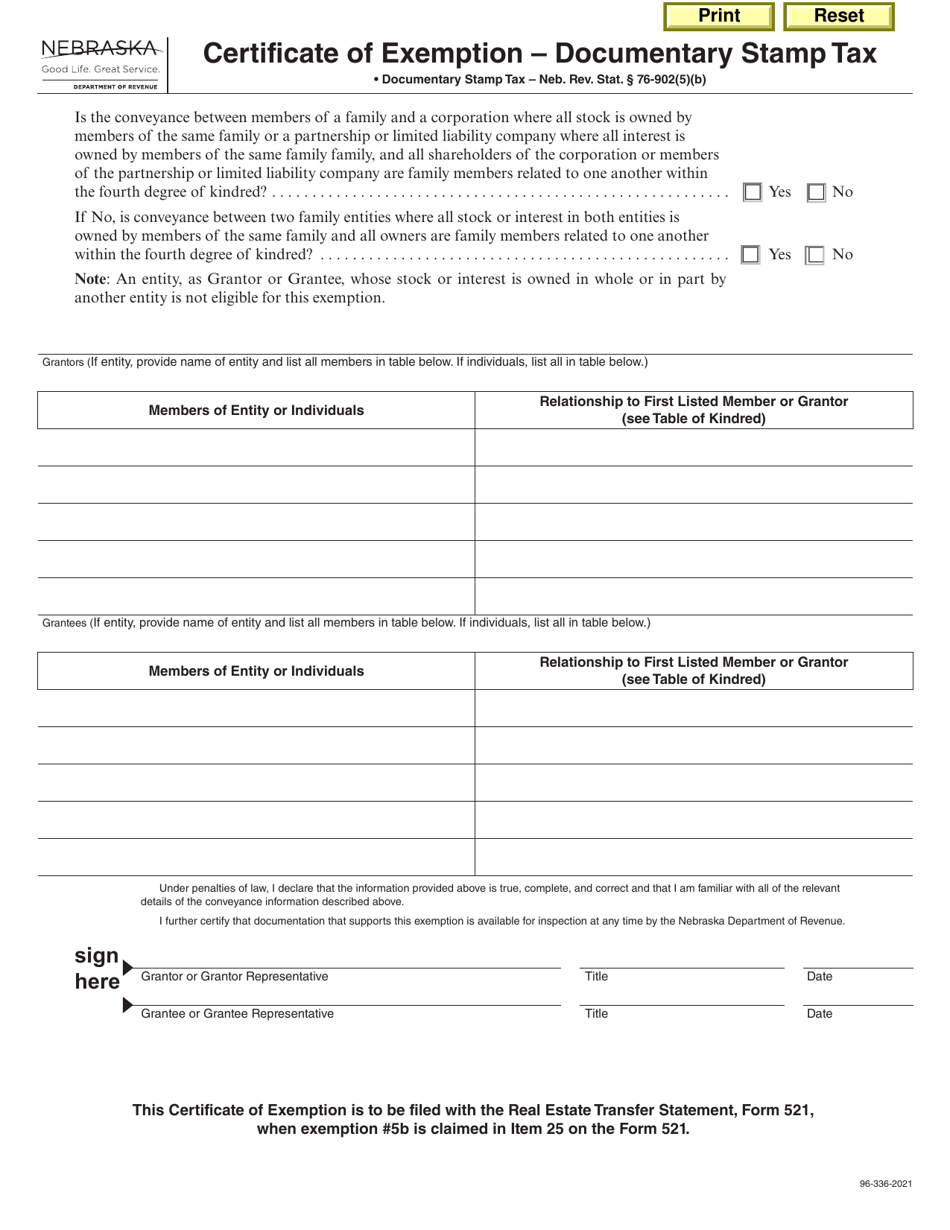 Nebraska Certificate of Exemption - Documentary Stamp Tax - Fill Out ...