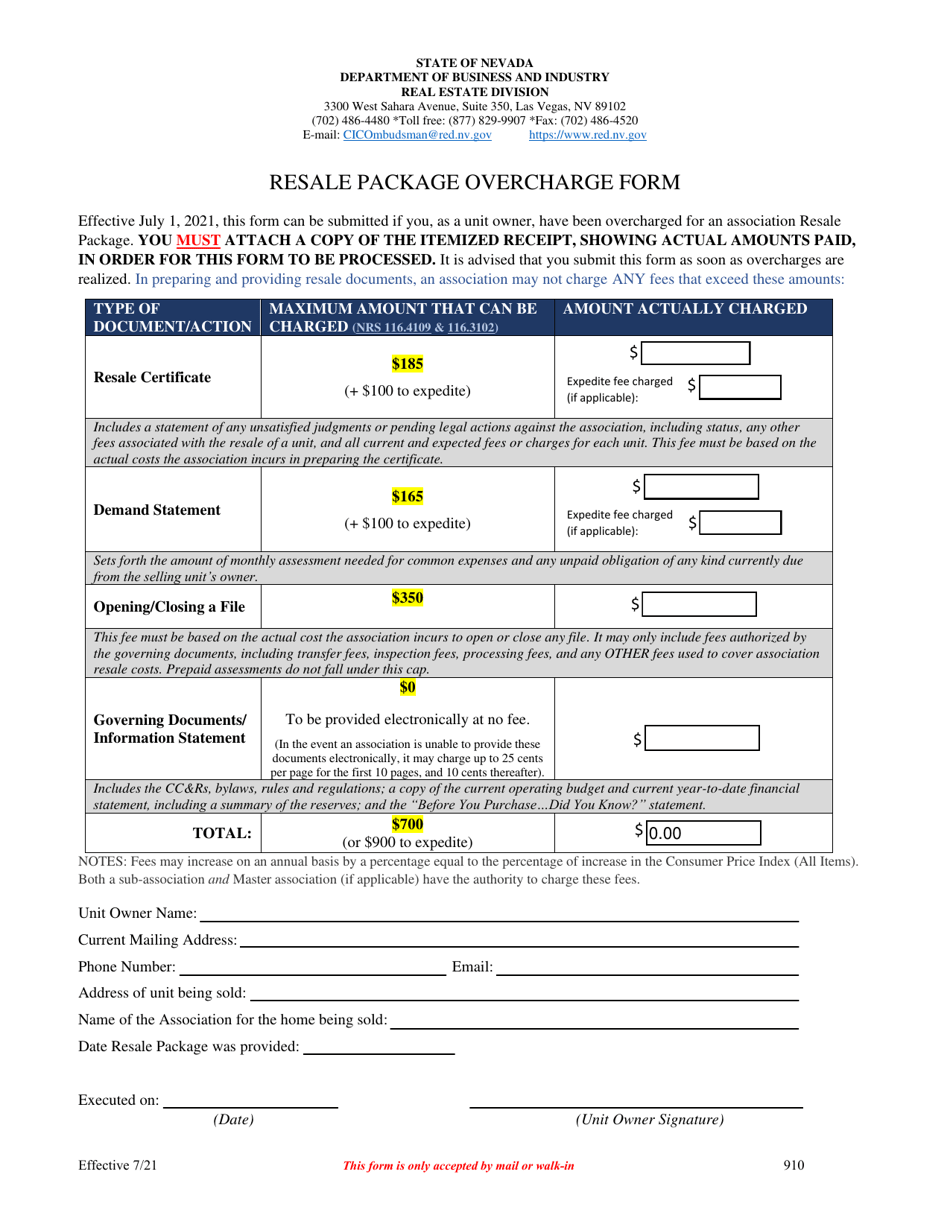 Form 910 - Fill Out, Sign Online and Download Fillable PDF, Nevada ...