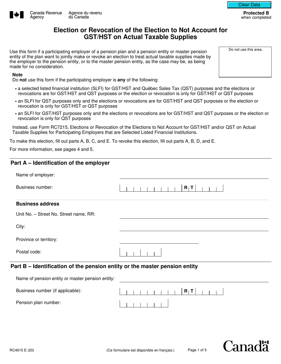 Form RC4615 - Fill Out, Sign Online and Download Fillable PDF, Canada ...