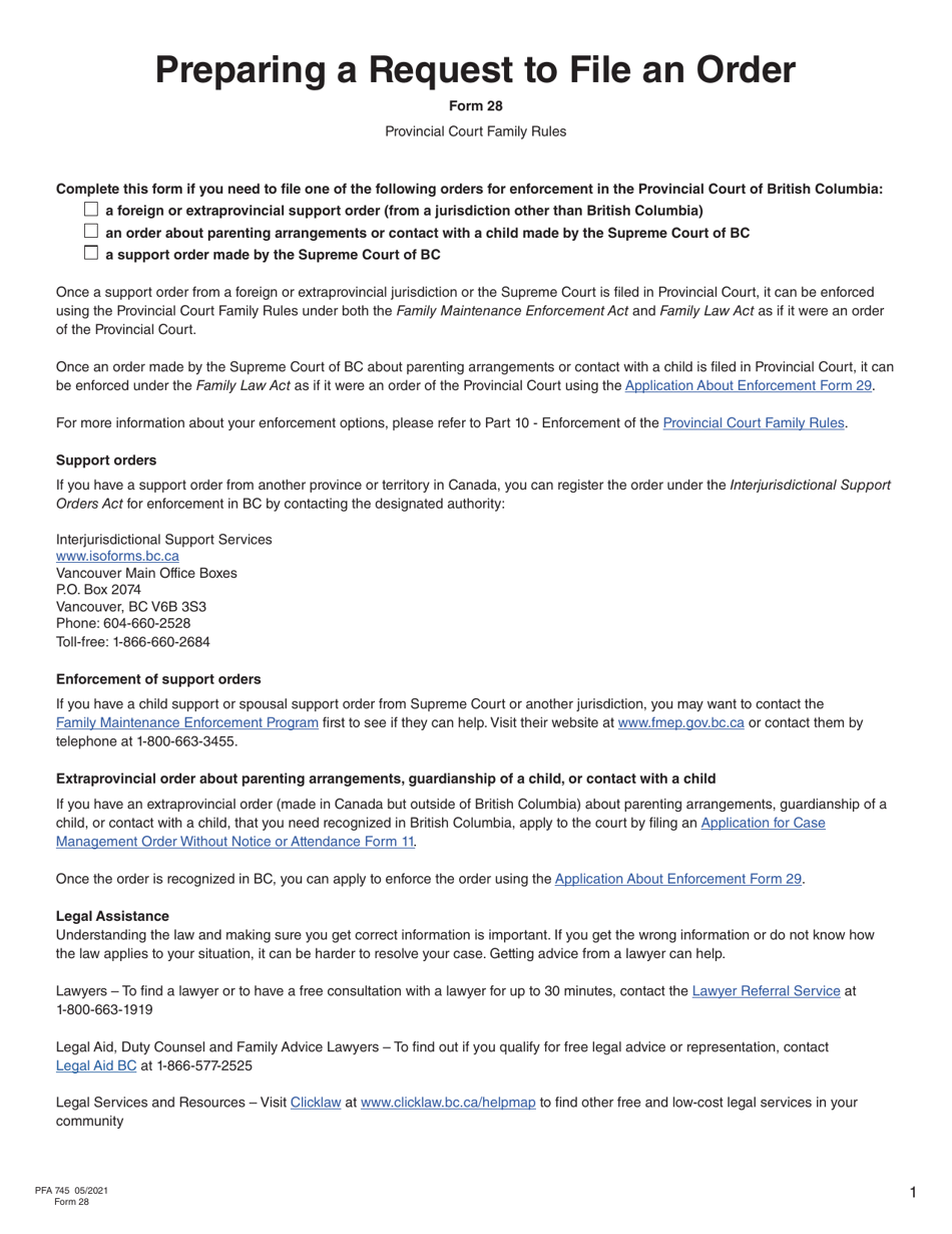 Form 28 (PFA745) - Fill Out, Sign Online and Download Fillable PDF ...