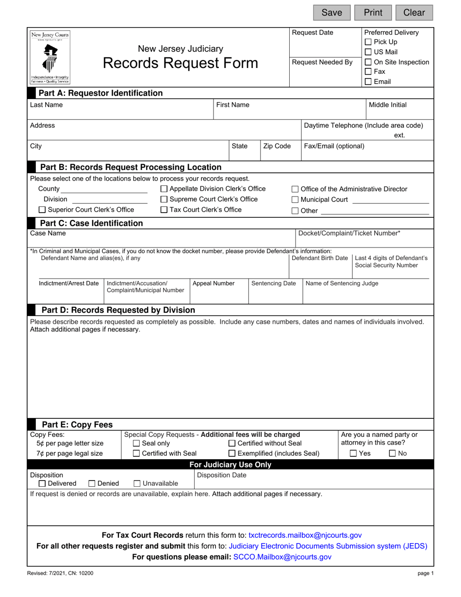 Form 10200 Download Fillable PDF or Fill Online Records Request Form ...