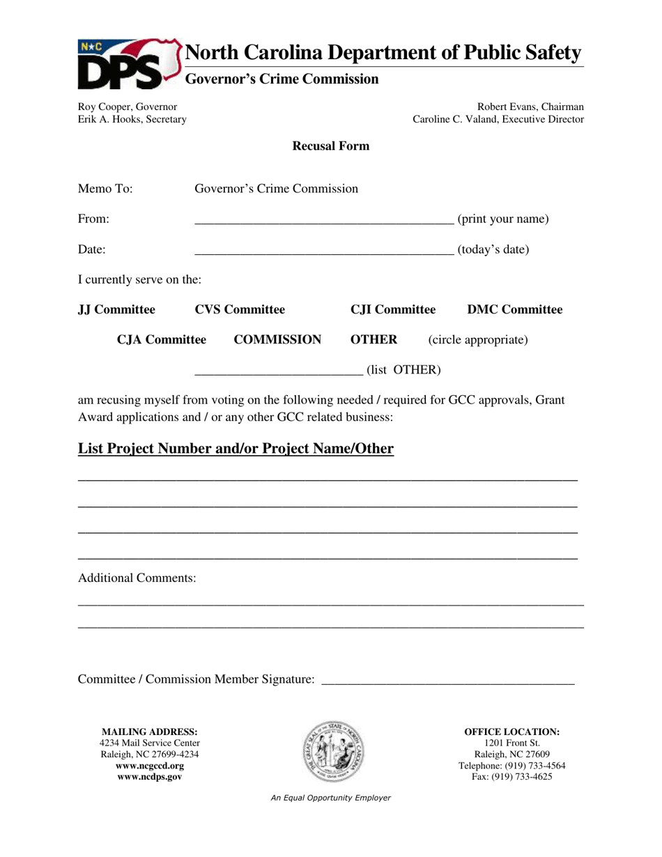 North Carolina Recusal Form - Fill Out, Sign Online and Download PDF ...