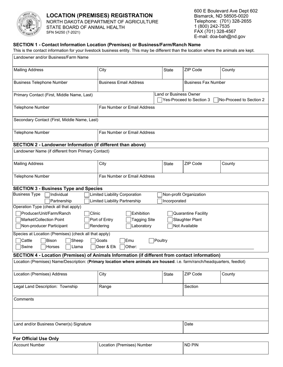 Form SFN54250 Download Fillable PDF or Fill Online Location (Premises ...