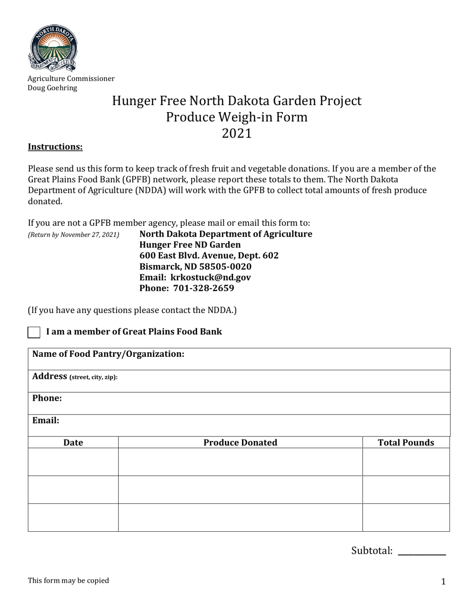 2021 North Dakota Produce Weigh-In Form - Hunger Free North Dakota ...