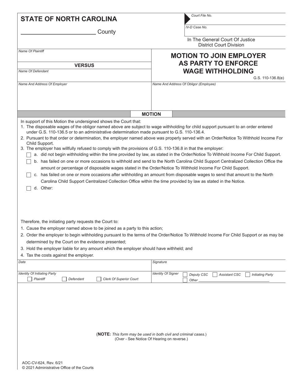 Form AOC-CV-624 Download Fillable PDF or Fill Online Motion to Join ...