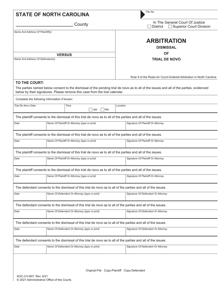 Form AOC-CV-807 Download Fillable PDF or Fill Online Arbitration ...
